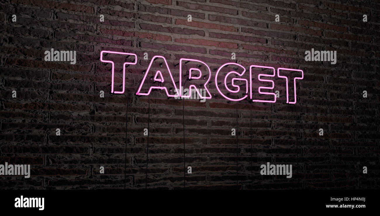 TARGET -Realistic Neon Sign on Brick Wall background - 3D rendered ...