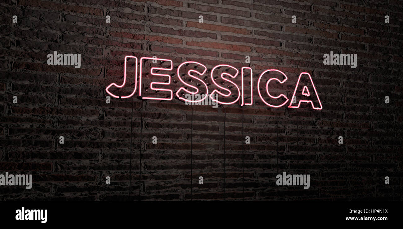 JESSICA -Realistic Neon Sign on Brick Wall background - 3D rendered ...