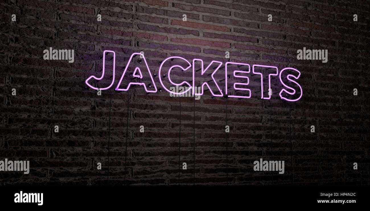 JACKETS -Realistic Neon Sign on Brick Wall background - 3D rendered ...
