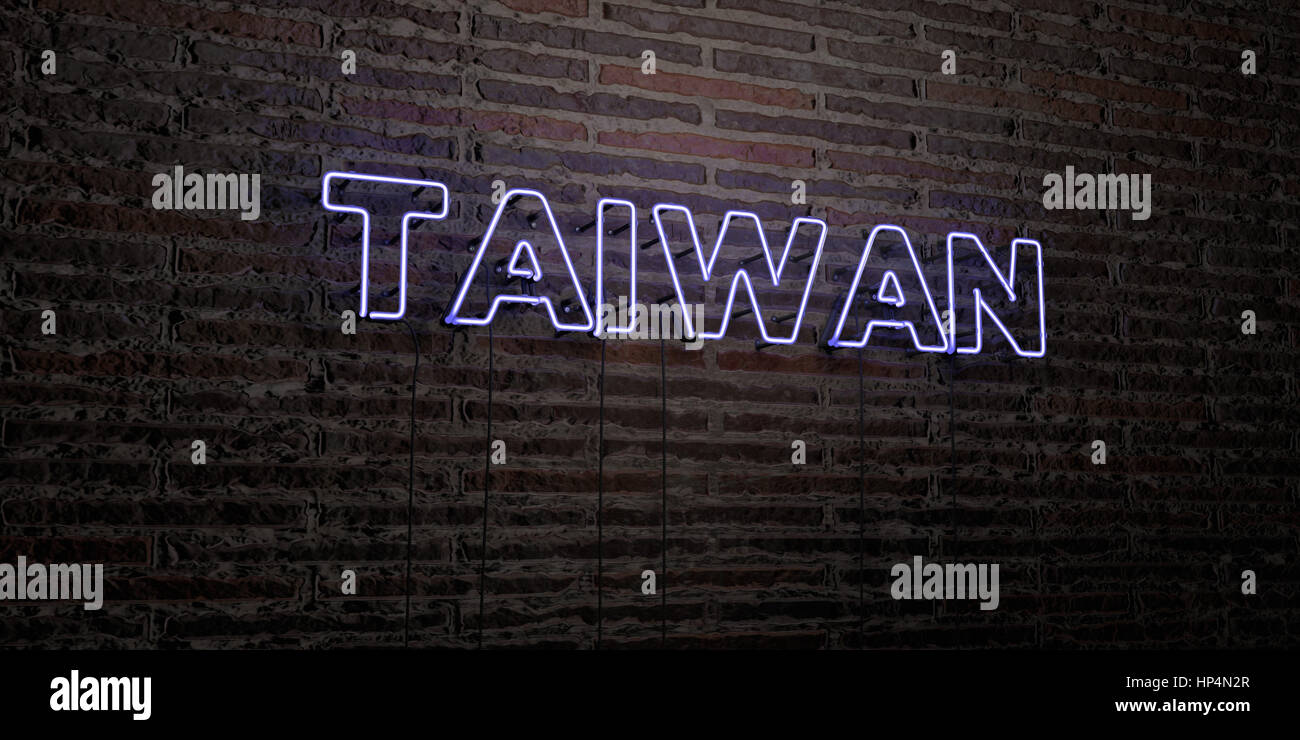 TAIWAN -Realistic Neon Sign on Brick Wall background - 3D rendered ...