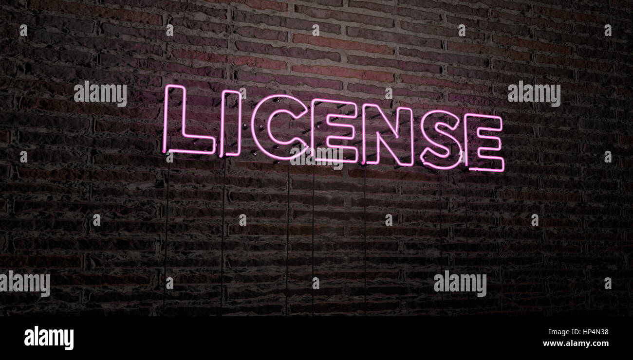LICENSE -Realistic Neon Sign on Brick Wall background - 3D rendered ...