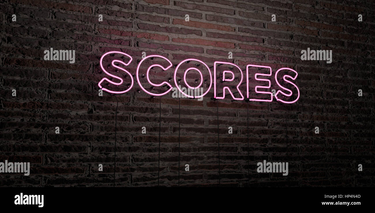 SCORES -Realistic Neon Sign on Brick Wall background - 3D rendered ...