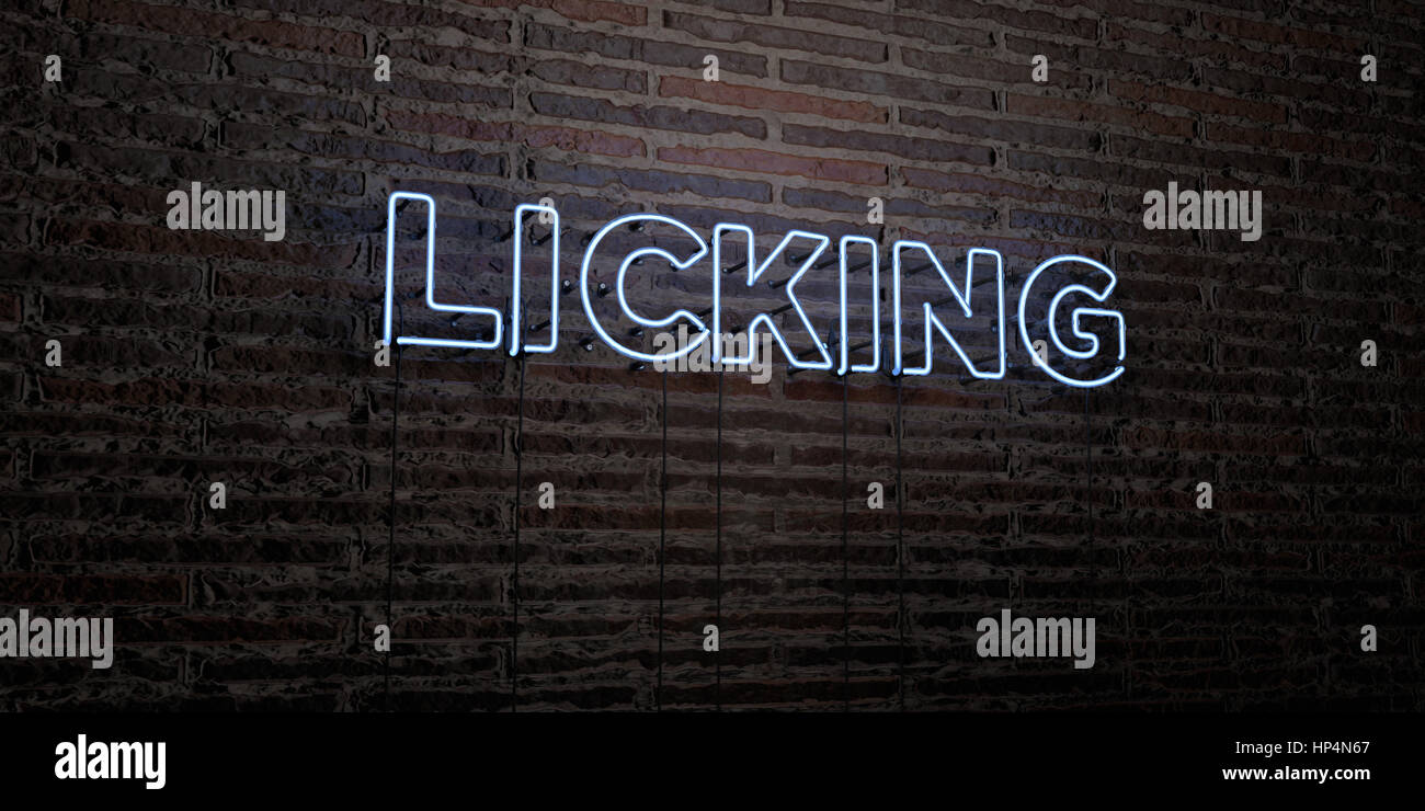 LICKING -Realistic Neon Sign on Brick Wall background - 3D rendered ...