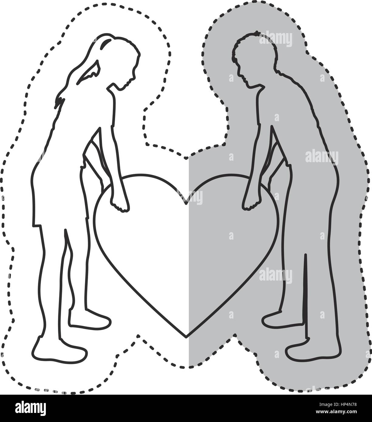 sticker monochrome contour with couple holding a big heart Stock Vector ...