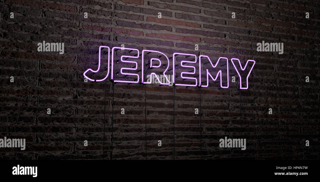 JEREMY -Realistic Neon Sign on Brick Wall background - 3D rendered ...