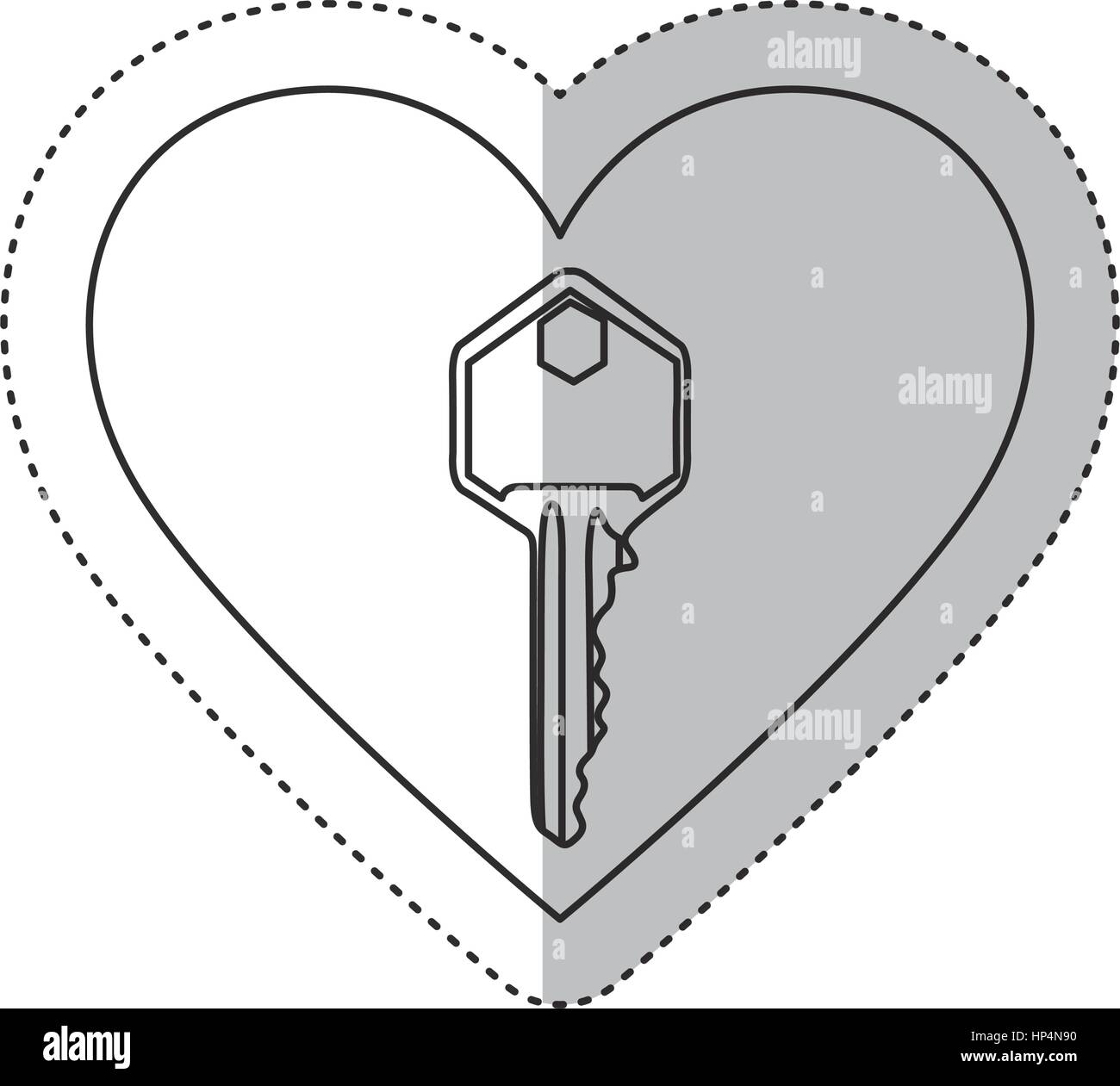 Vintage Heart Key Drawing