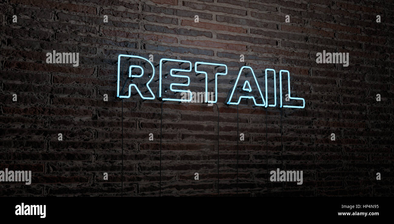 RETAIL -Realistic Neon Sign on Brick Wall background - 3D rendered ...