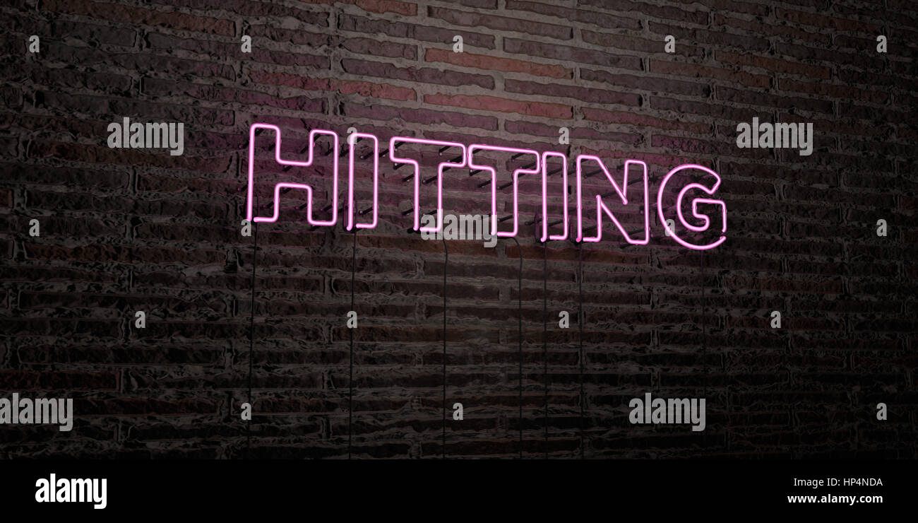 HITTING -Realistic Neon Sign on Brick Wall background - 3D rendered ...