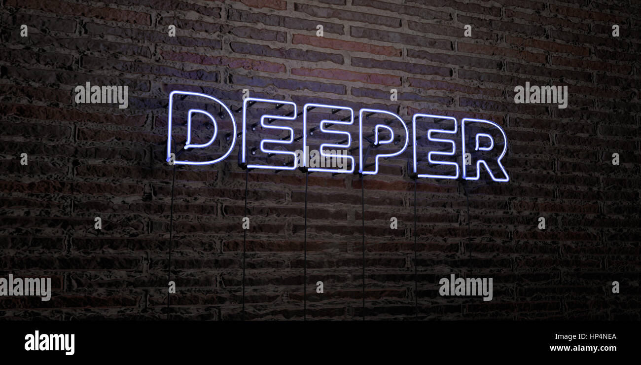 DEEPER -Realistic Neon Sign on Brick Wall background - 3D rendered ...