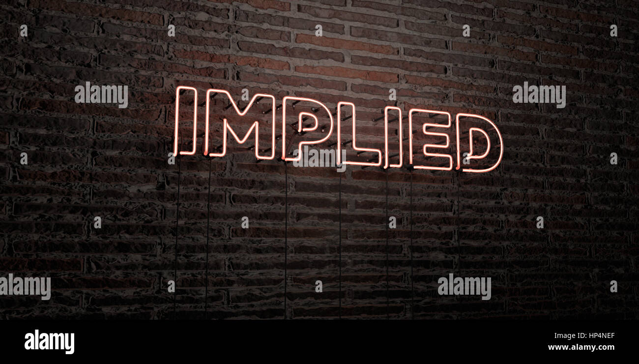 IMPLIED -Realistic Neon Sign on Brick Wall background - 3D rendered ...