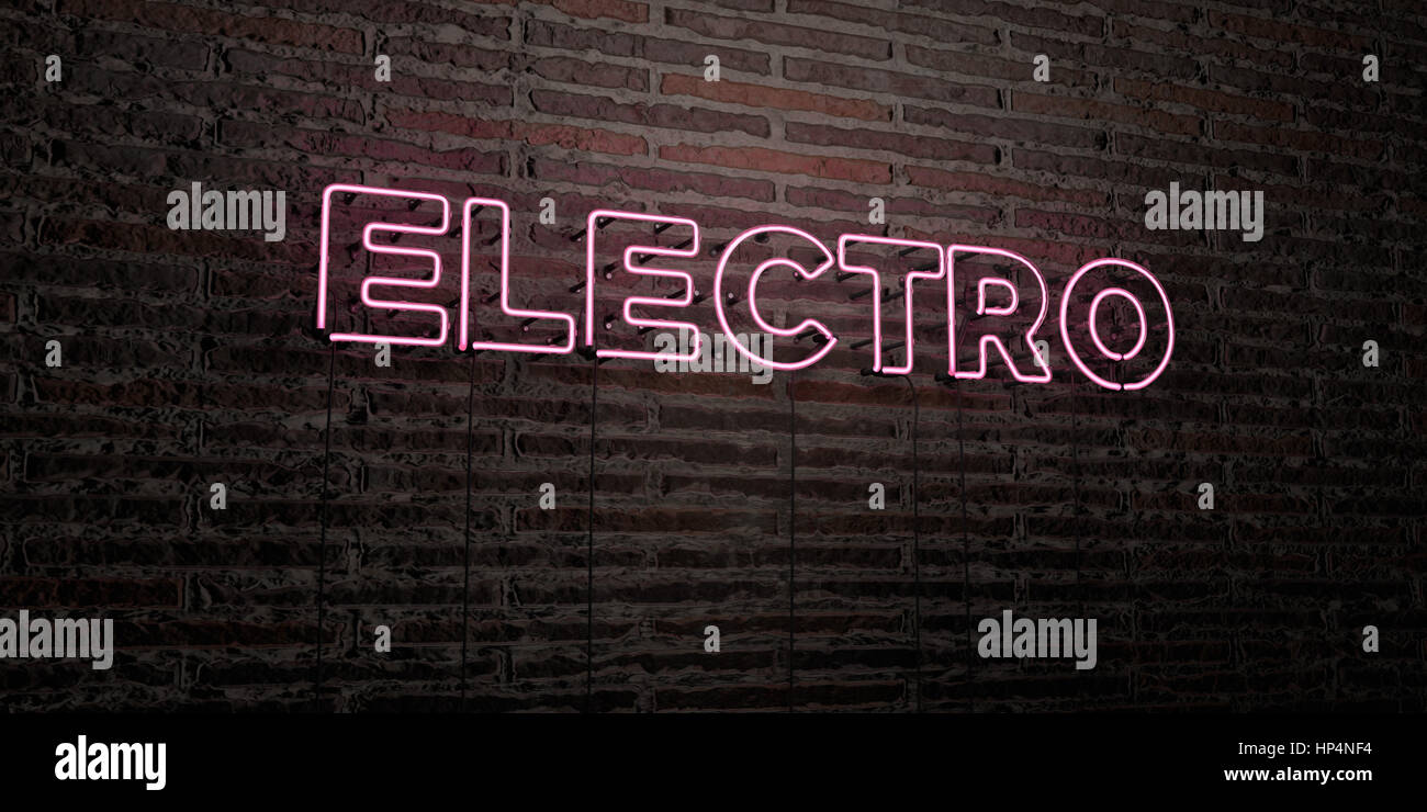 ELECTRO -Realistic Neon Sign on Brick Wall background - 3D rendered ...