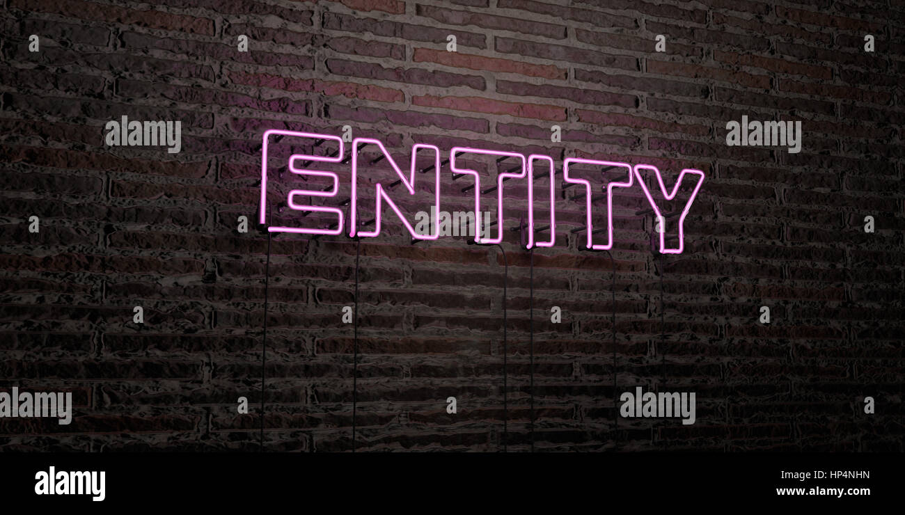 ENTITY -Realistic Neon Sign on Brick Wall background - 3D rendered ...