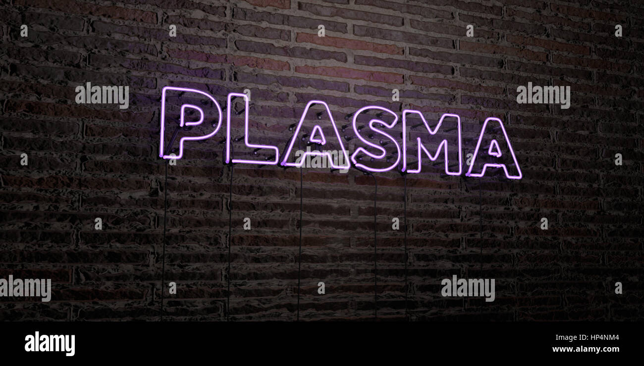 PLASMA -Realistic Neon Sign on Brick Wall background - 3D rendered ...