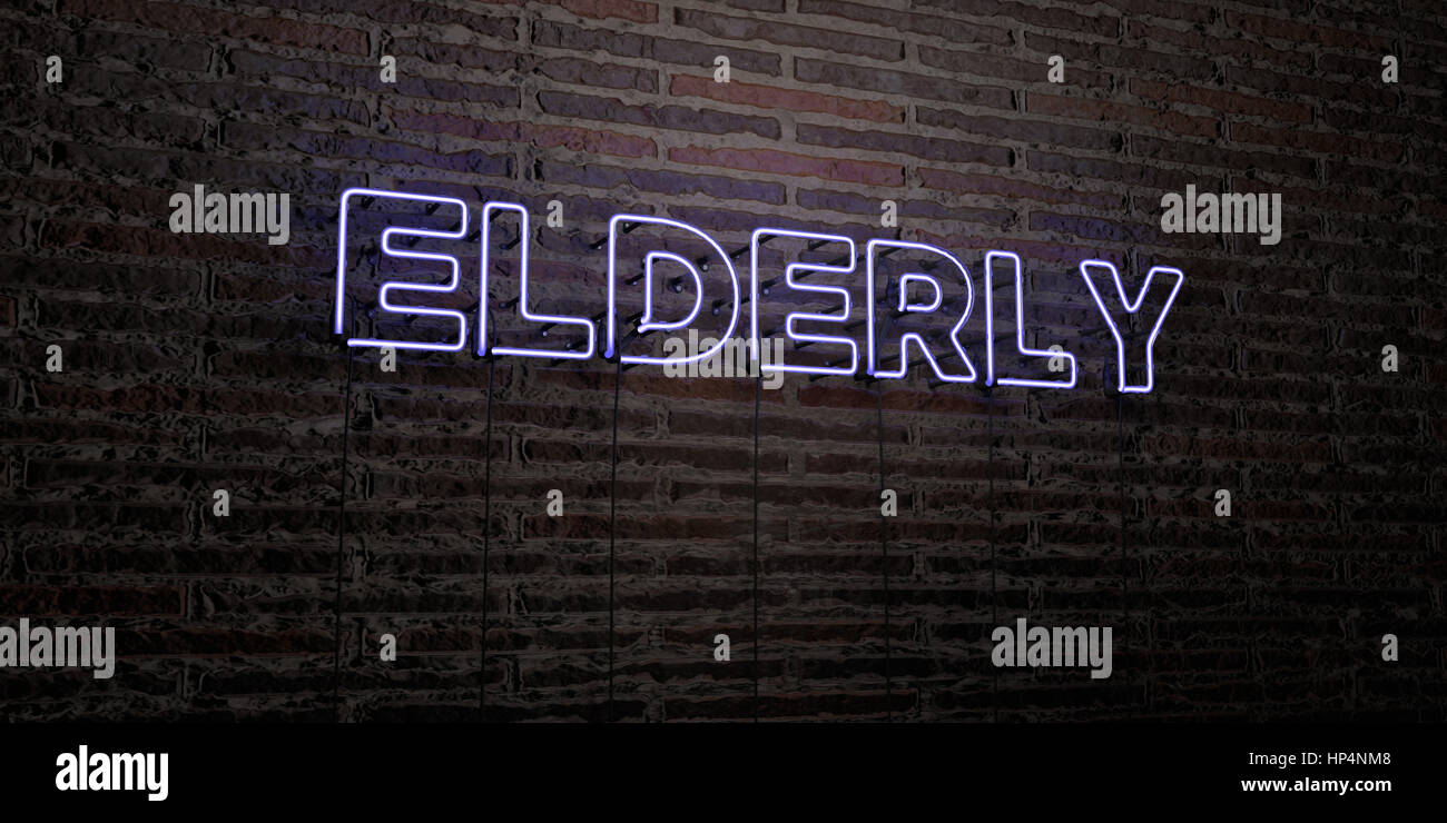 ELDERLY -Realistic Neon Sign on Brick Wall background - 3D rendered ...