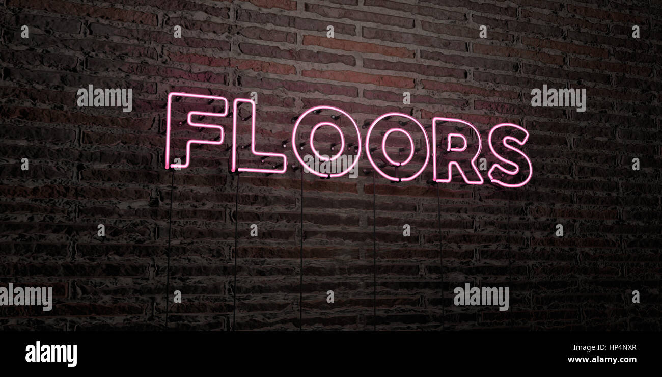 FLOORS -Realistic Neon Sign on Brick Wall background - 3D rendered ...