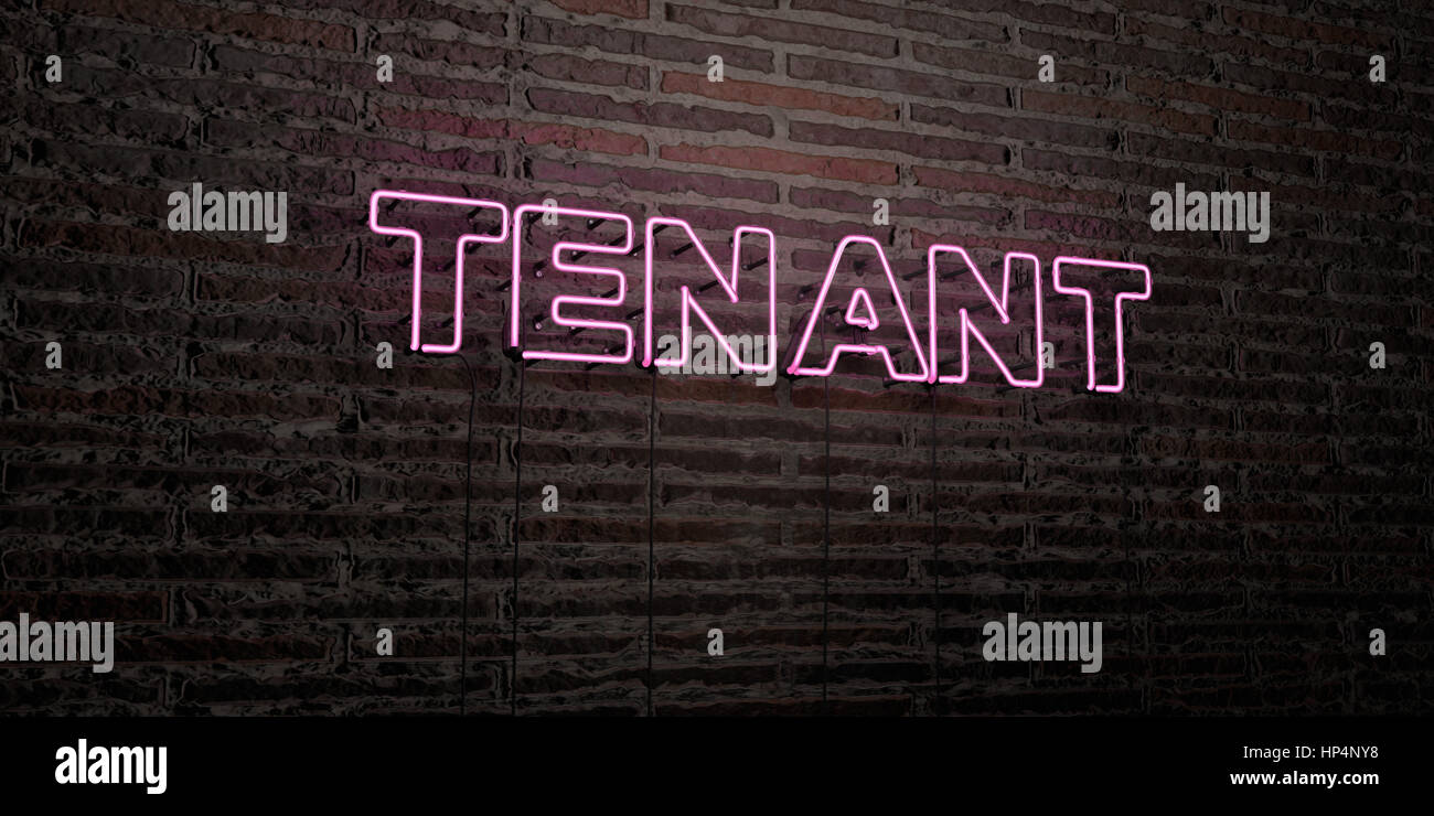 TENANT -Realistic Neon Sign on Brick Wall background - 3D rendered ...