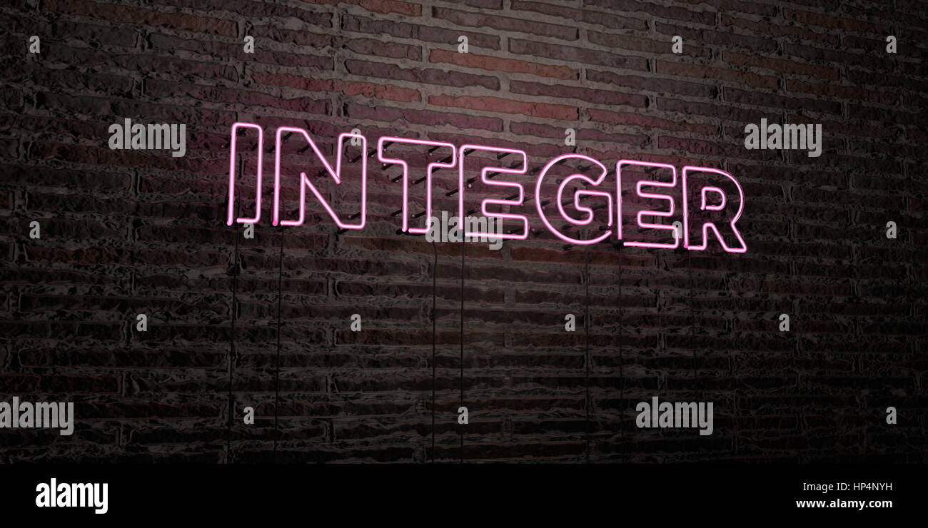 INTEGER -Realistic Neon Sign on Brick Wall background - 3D rendered ...