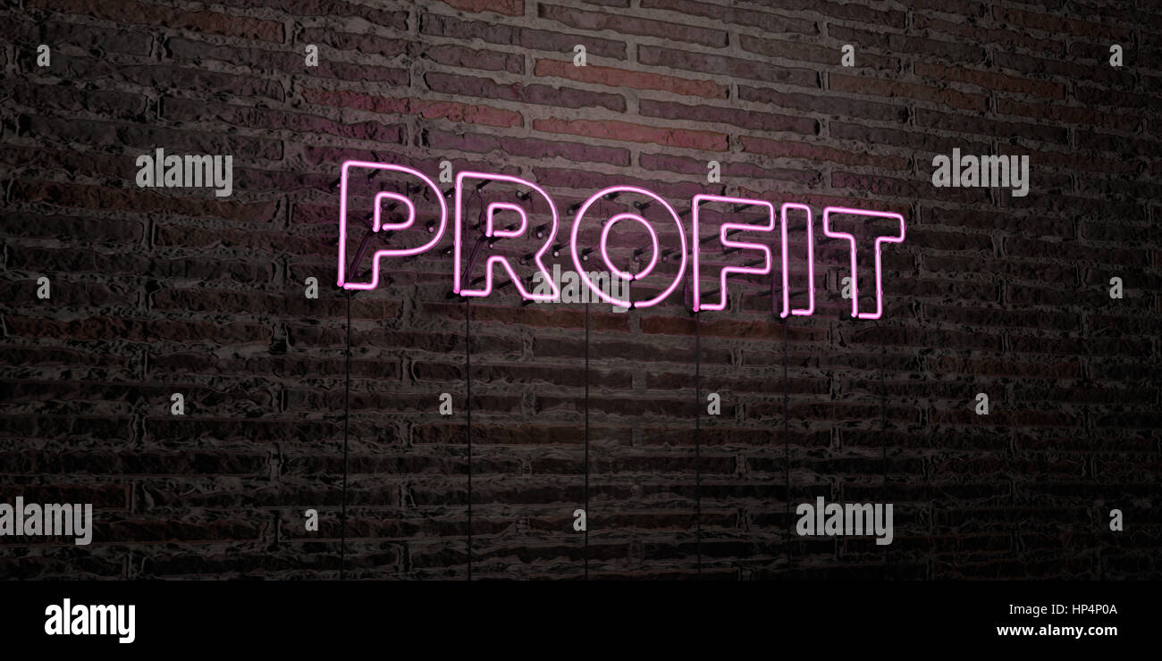 PROFIT -Realistic Neon Sign on Brick Wall background - 3D rendered ...