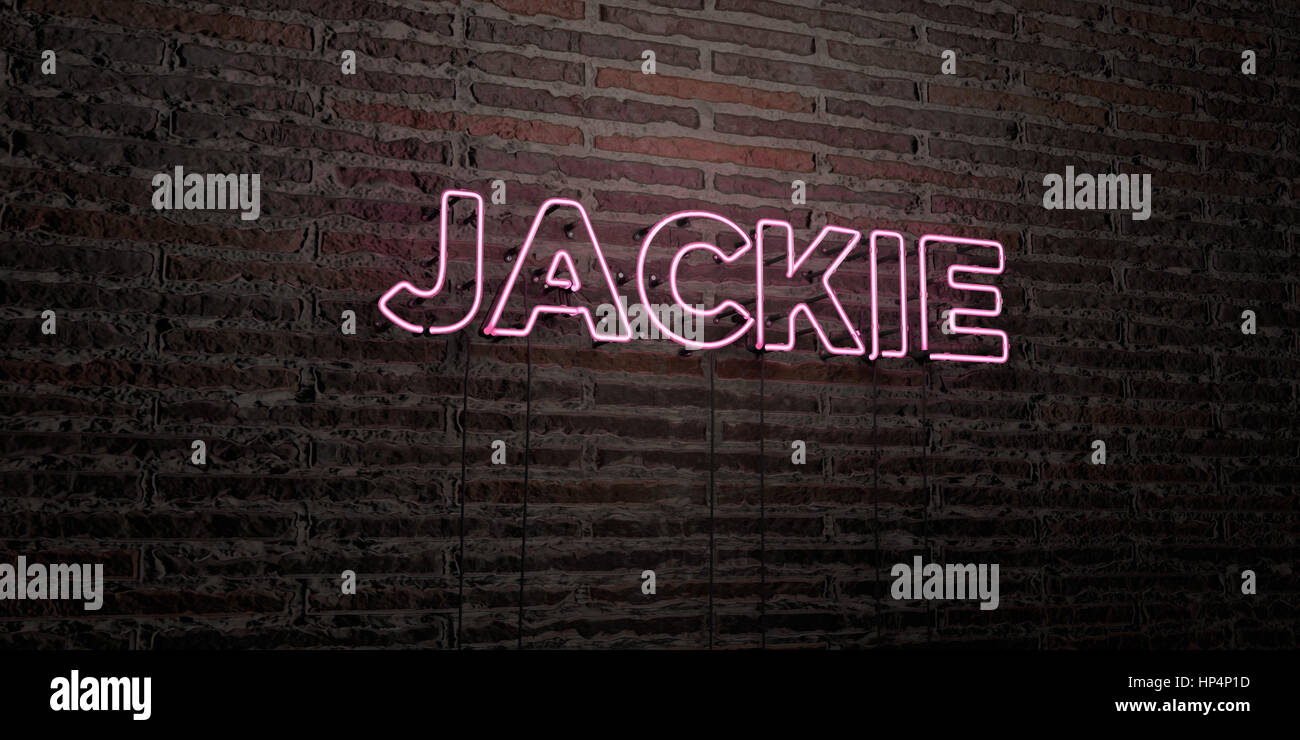 JACKIE -Realistic Neon Sign on Brick Wall background - 3D rendered ...