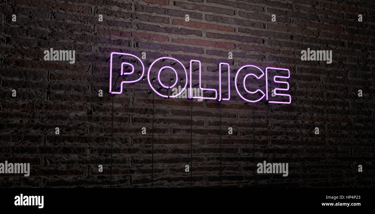 POLICE -Realistic Neon Sign on Brick Wall background - 3D rendered ...
