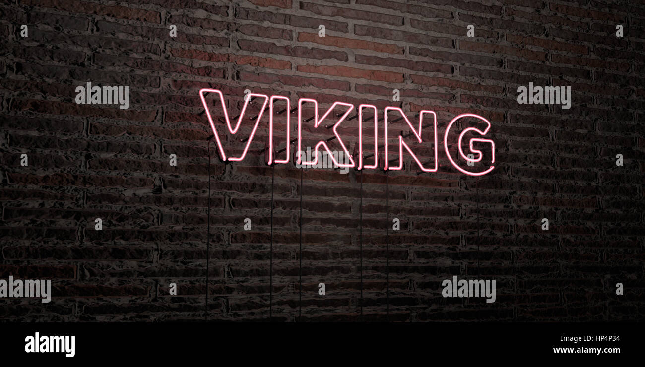 VIKING -Realistic Neon Sign on Brick Wall background - 3D rendered ...