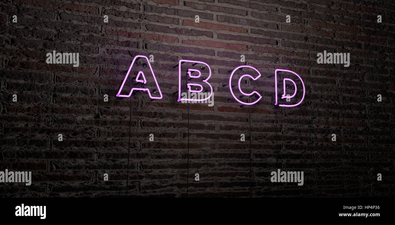 A B C D -Realistic Neon Sign on Brick Wall background - 3D rendered ...