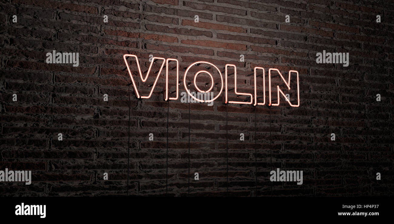 VIOLIN -Realistic Neon Sign on Brick Wall background - 3D rendered ...