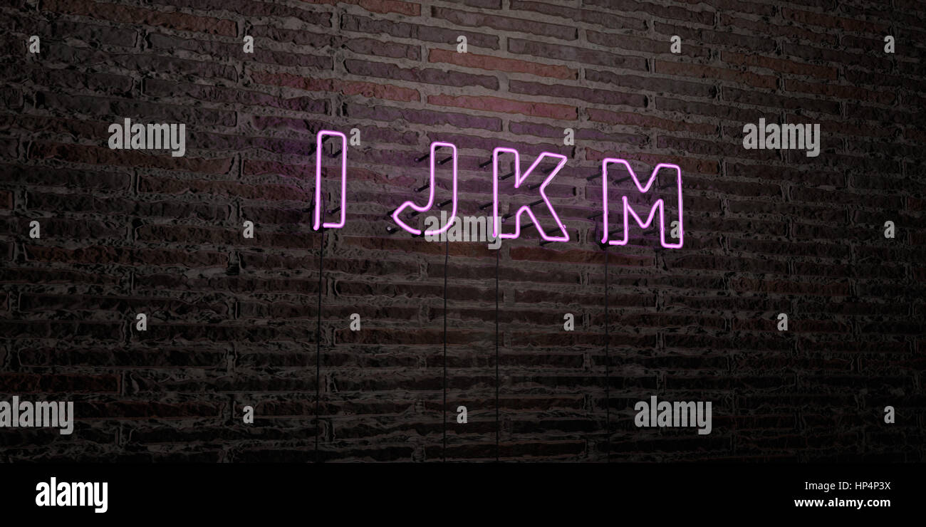 I J K M -Realistic Neon Sign on Brick Wall background - 3D rendered ...