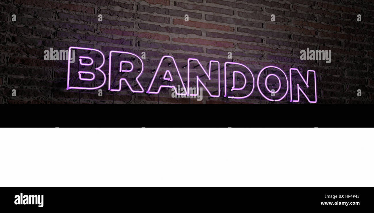 BRANDON -Realistic Neon Sign on Brick Wall background - 3D rendered ...