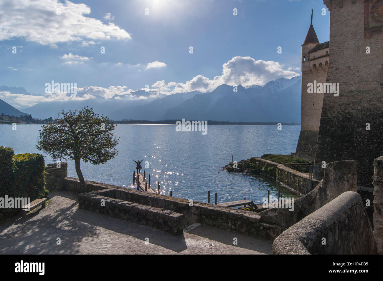 Lake Geneva, the Chillon Castle in Veytaux, near Montreux, Switzerland ...