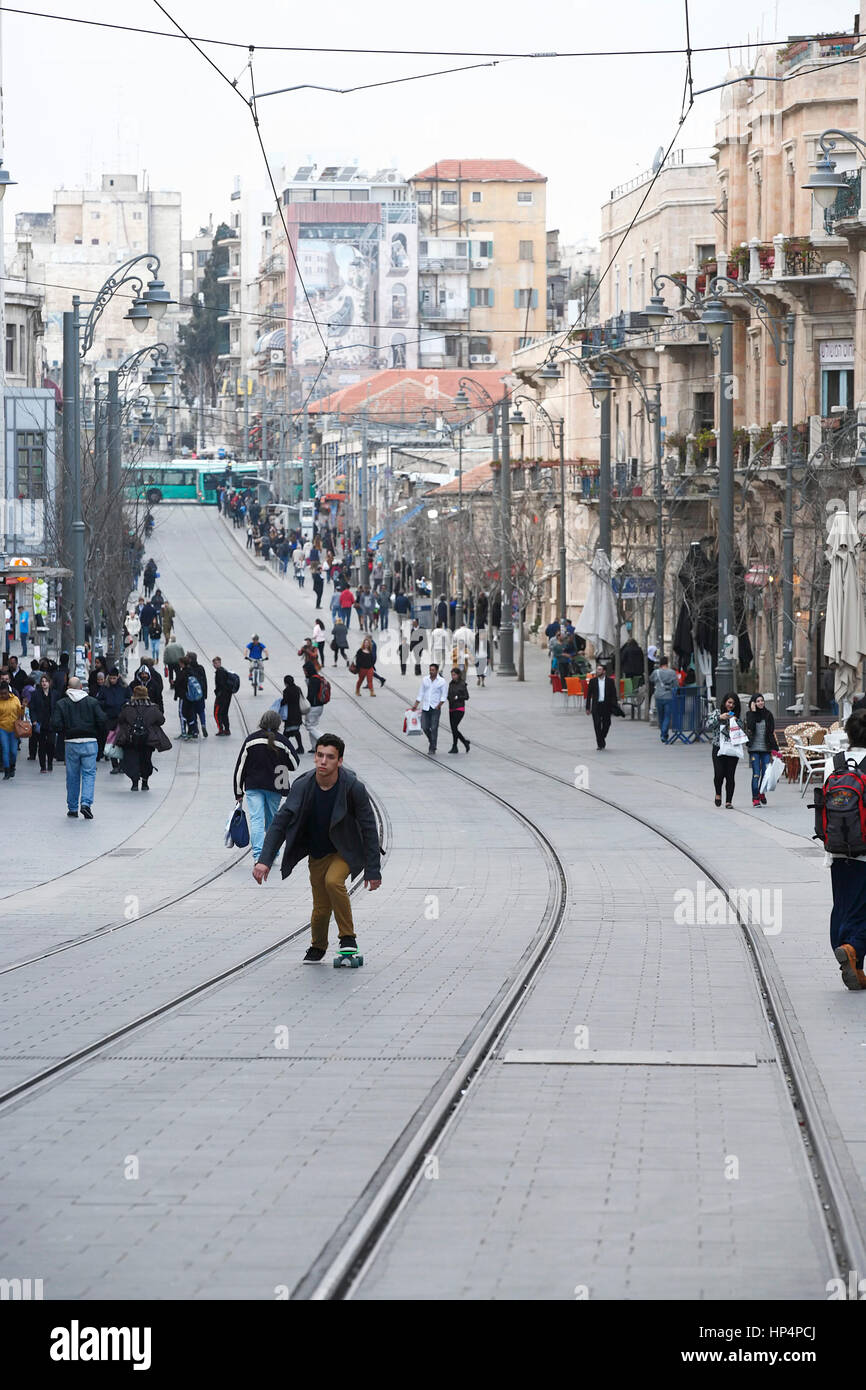 people walking at jaffa street in western part of jerusalem, israel ...