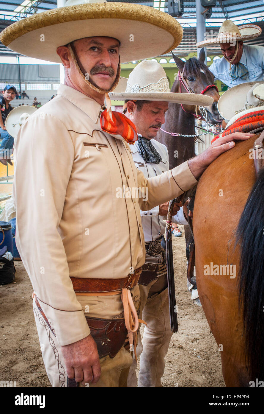 Mexican charro. A charreada Mexican rodeo at the Lienzo Charro Zermeno ...