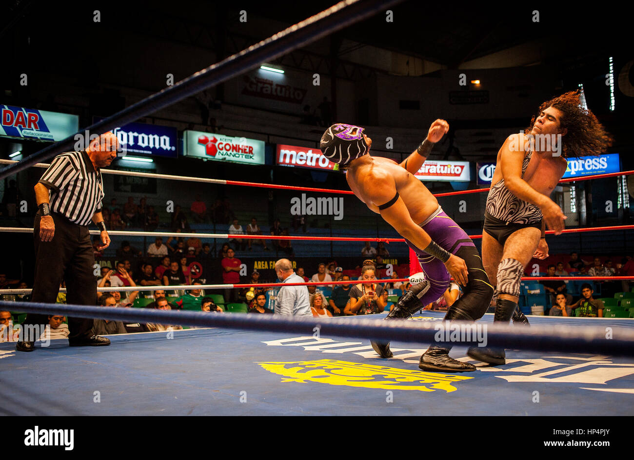 Wrestlers perform in a Lucha Libre event in Guadalajara Arena Coliseo ...