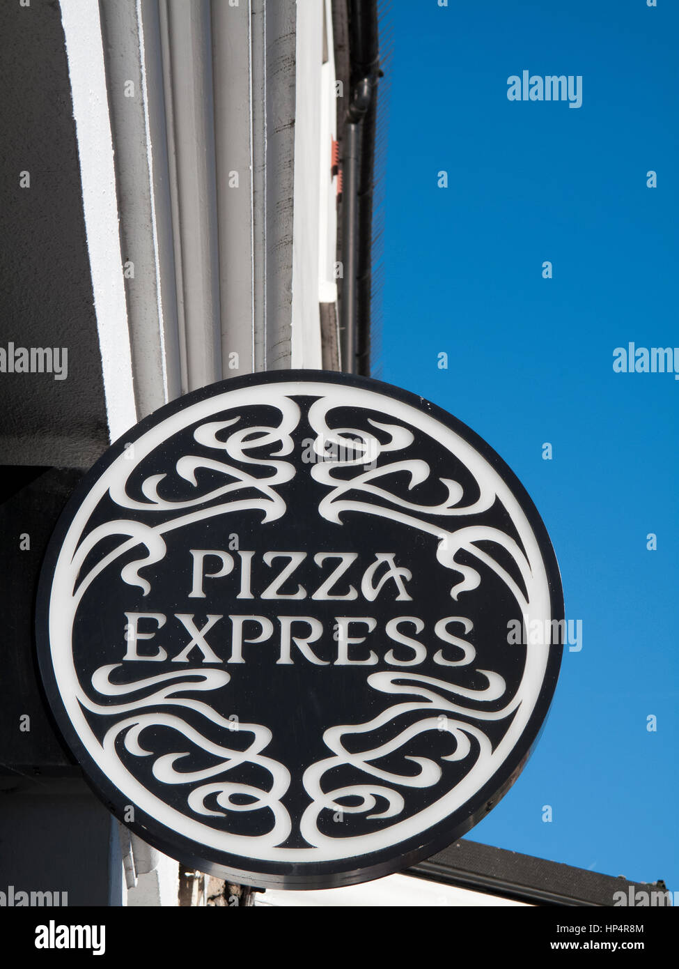 Pizza Express sign over restaurant, founded in 1965 by Peter Boizot ...