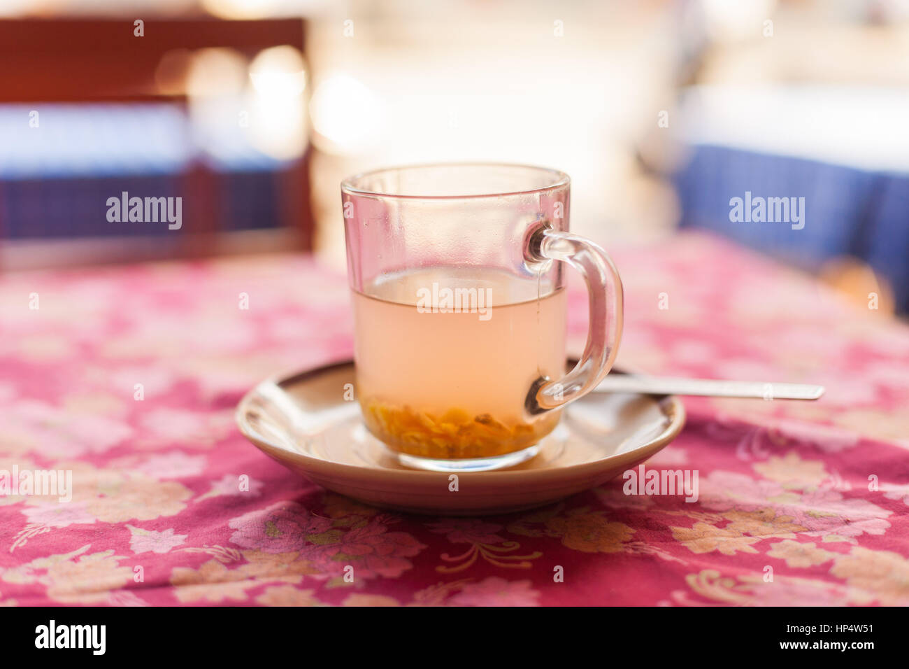 Half empty cup of hot ginger lemon honey tea at a cafe, Nepal Stock ...