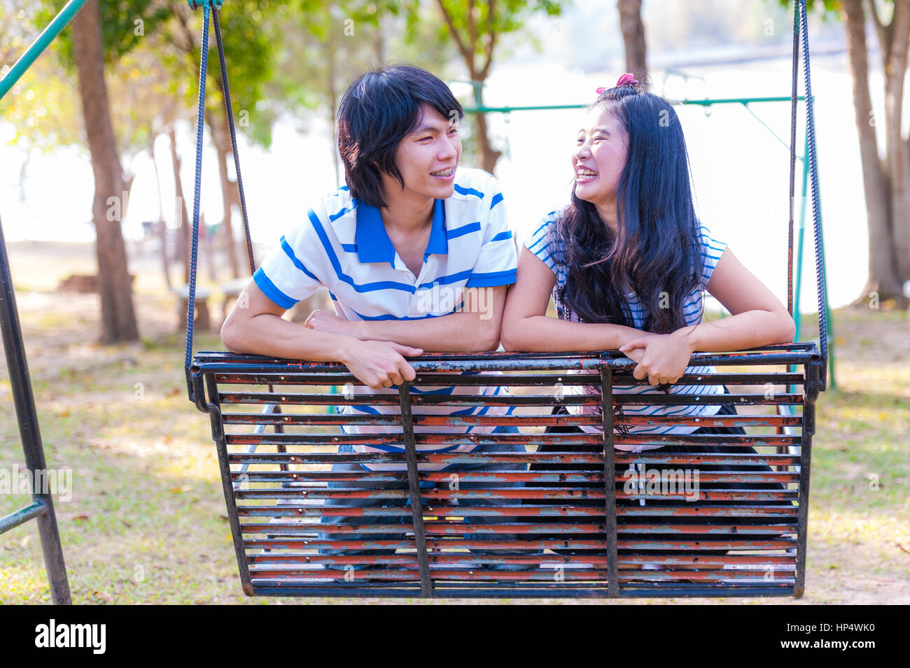 Sweet Cute Couple Relaxing in Park Stock Photo - Alamy