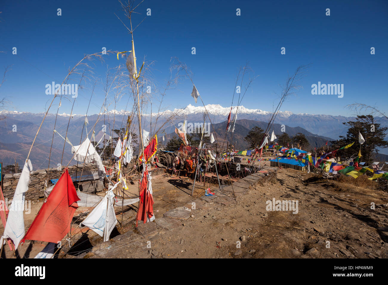 View over Pathivara Devi Temple with Kanchenjunga Mountain, Taplejung ...
