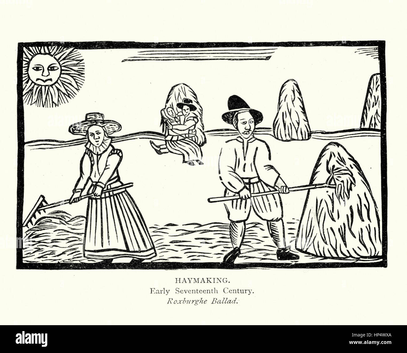 Agricultural labourers making hay in the 17th Century Stock Photo - Alamy