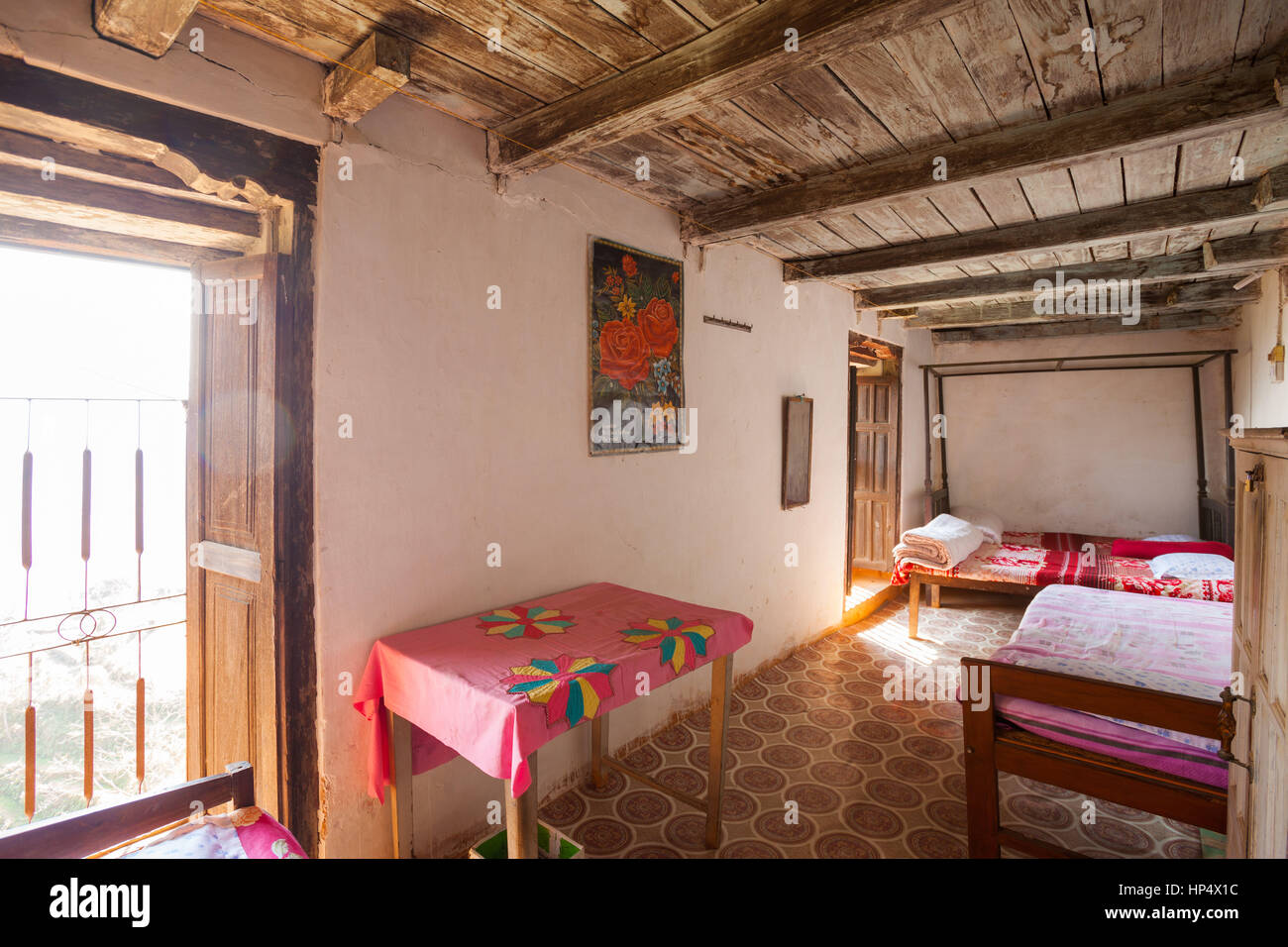 Bedroom in a traditional Newari style building, Bandipur, Nepal Stock ...