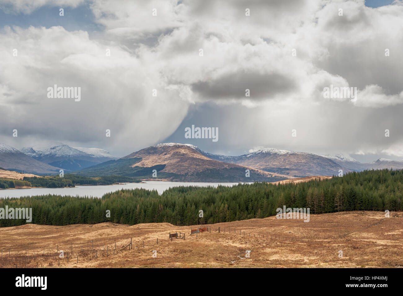 The Scottish Highlands on a stormy and rainy day with lots of clouds ...
