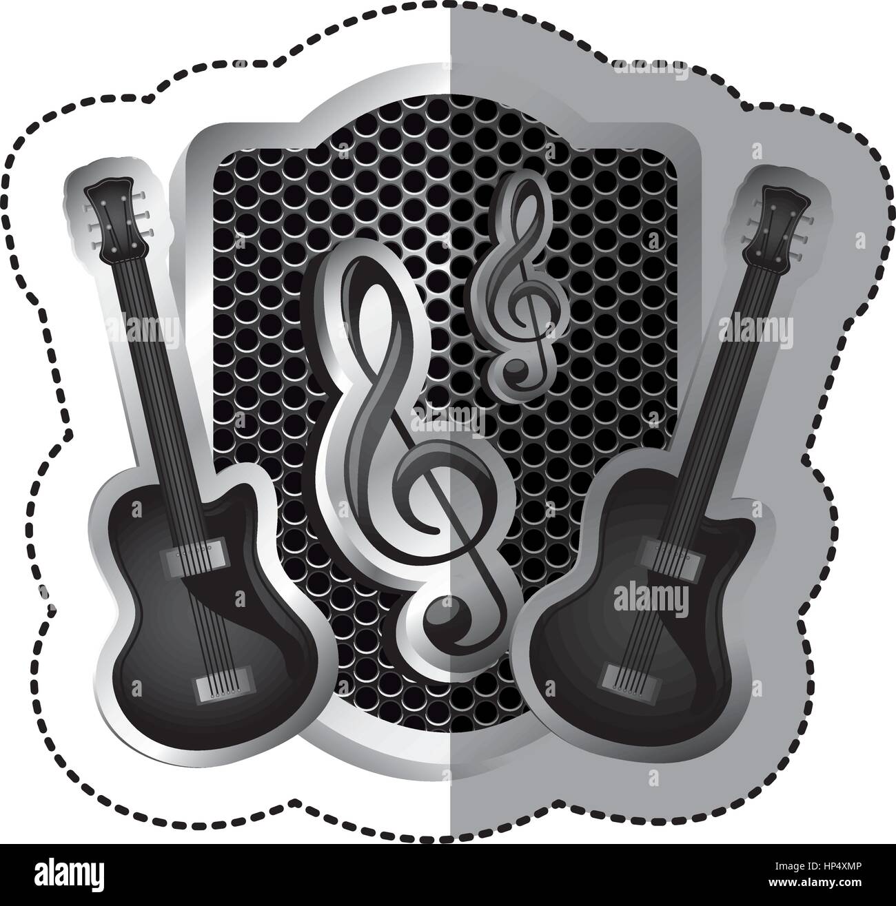 emblem electric guitar with music symbol icon Stock Vector Image & Art ...