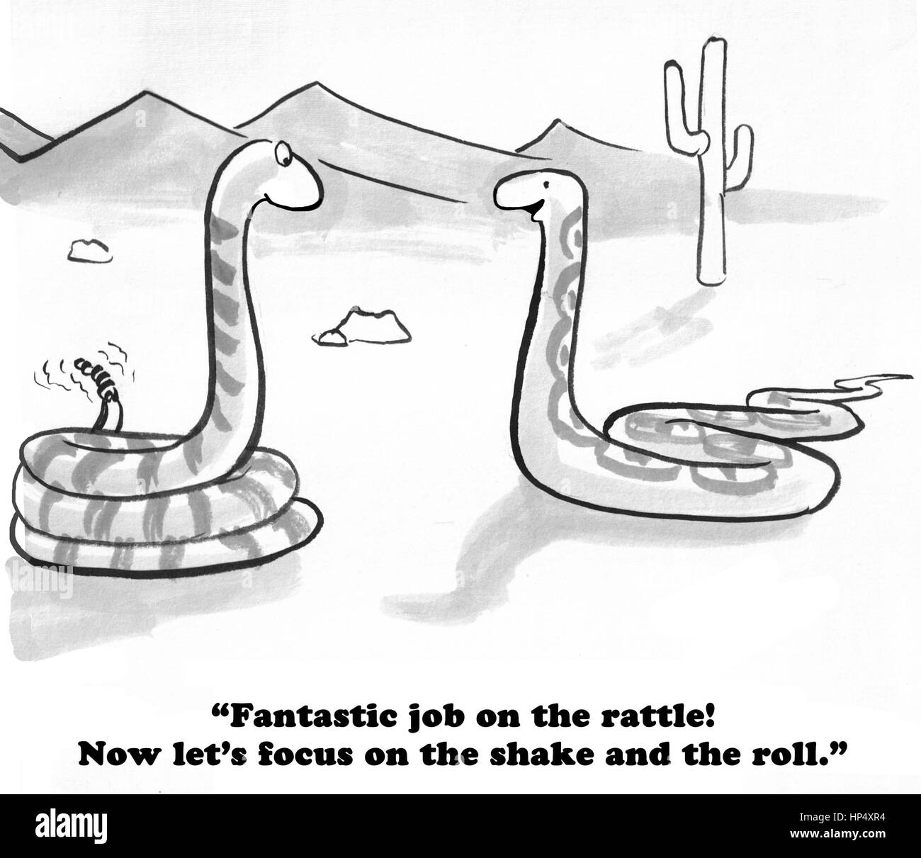 Cartoon about one snake training another to shake and roll Stock Photo ...