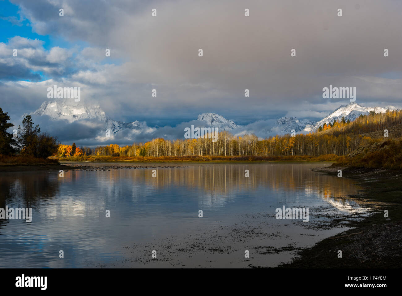 Oxbow Bend Cloudy Landscape in Autumn Stock Photo - Alamy