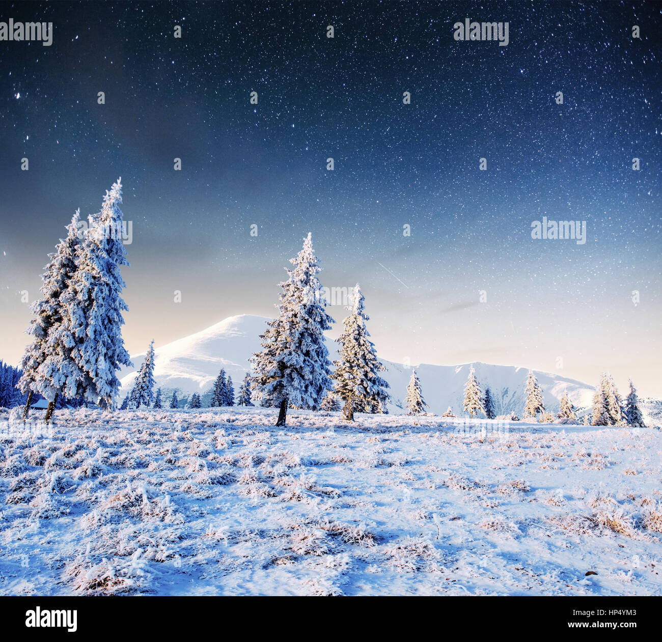 starry sky in winter snowy night. fantastic milky way Stock Photo - Alamy
