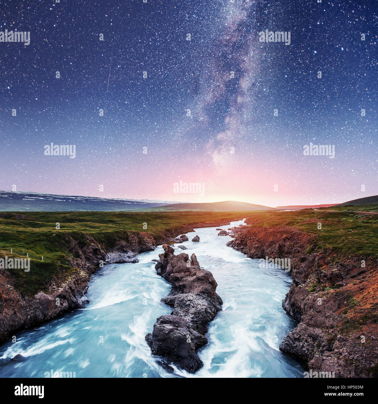 Fantastic views of the landscape. Starry sky Stock Photo - Alamy