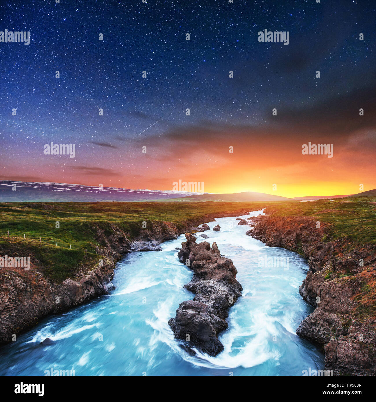 Fantastic views of the landscape. Starry sky Stock Photo - Alamy
