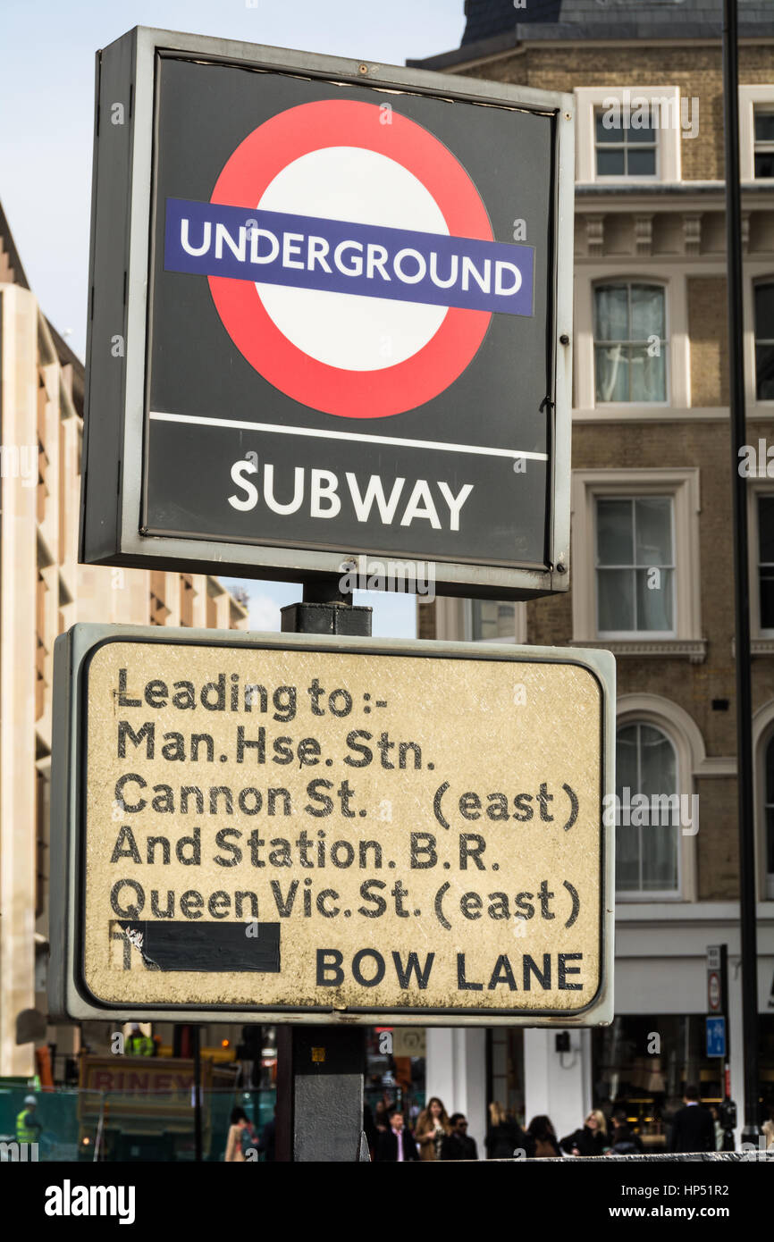 An old street sign outside Cannon Street underground station in the ...