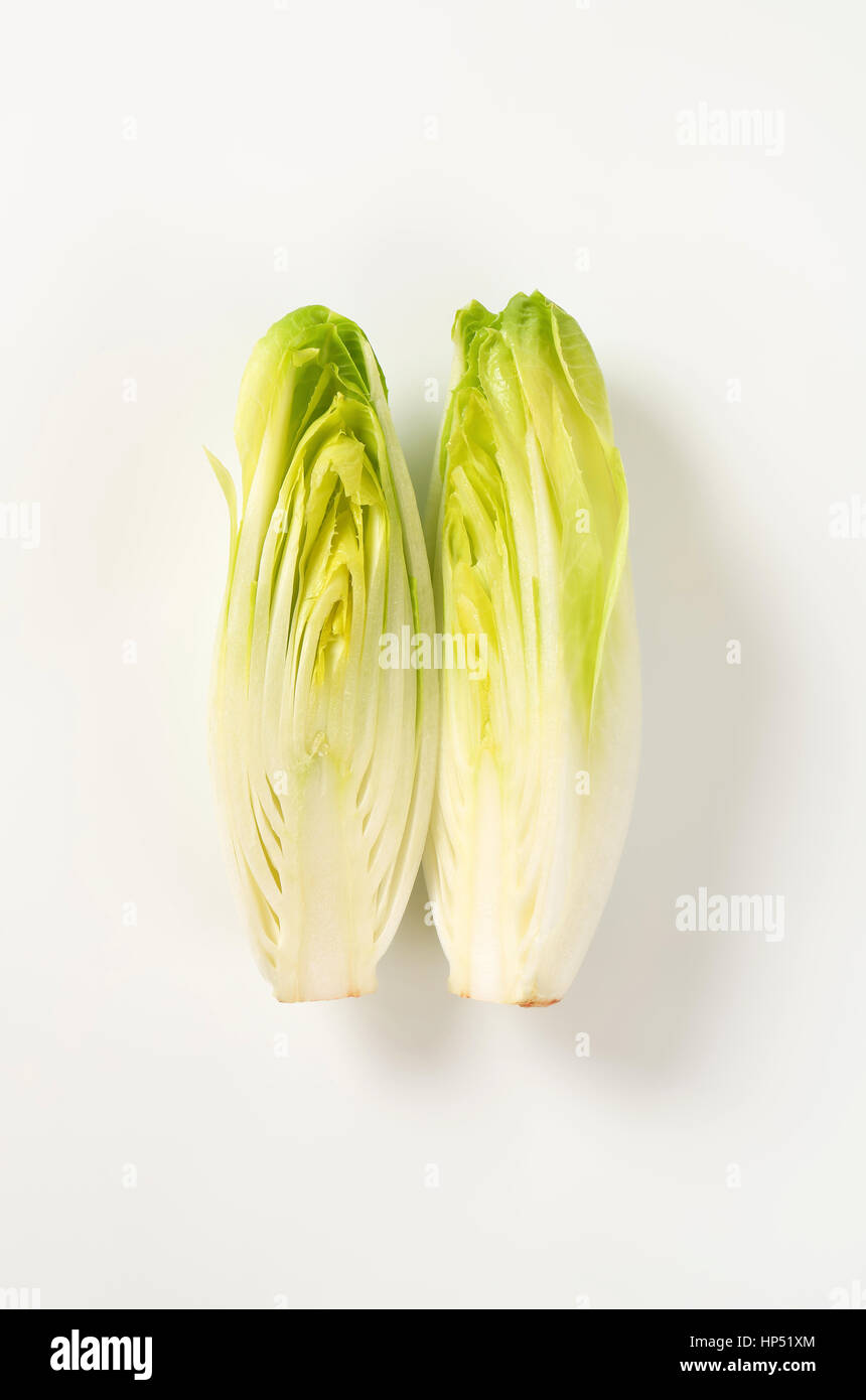 halved head of fresh belgian endive on white background Stock Photo - Alamy