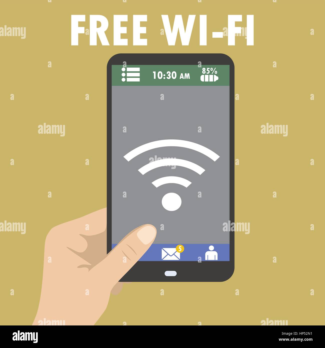Hand holding smart phone, wi-fi icon on the screen Stock Vector Image ...