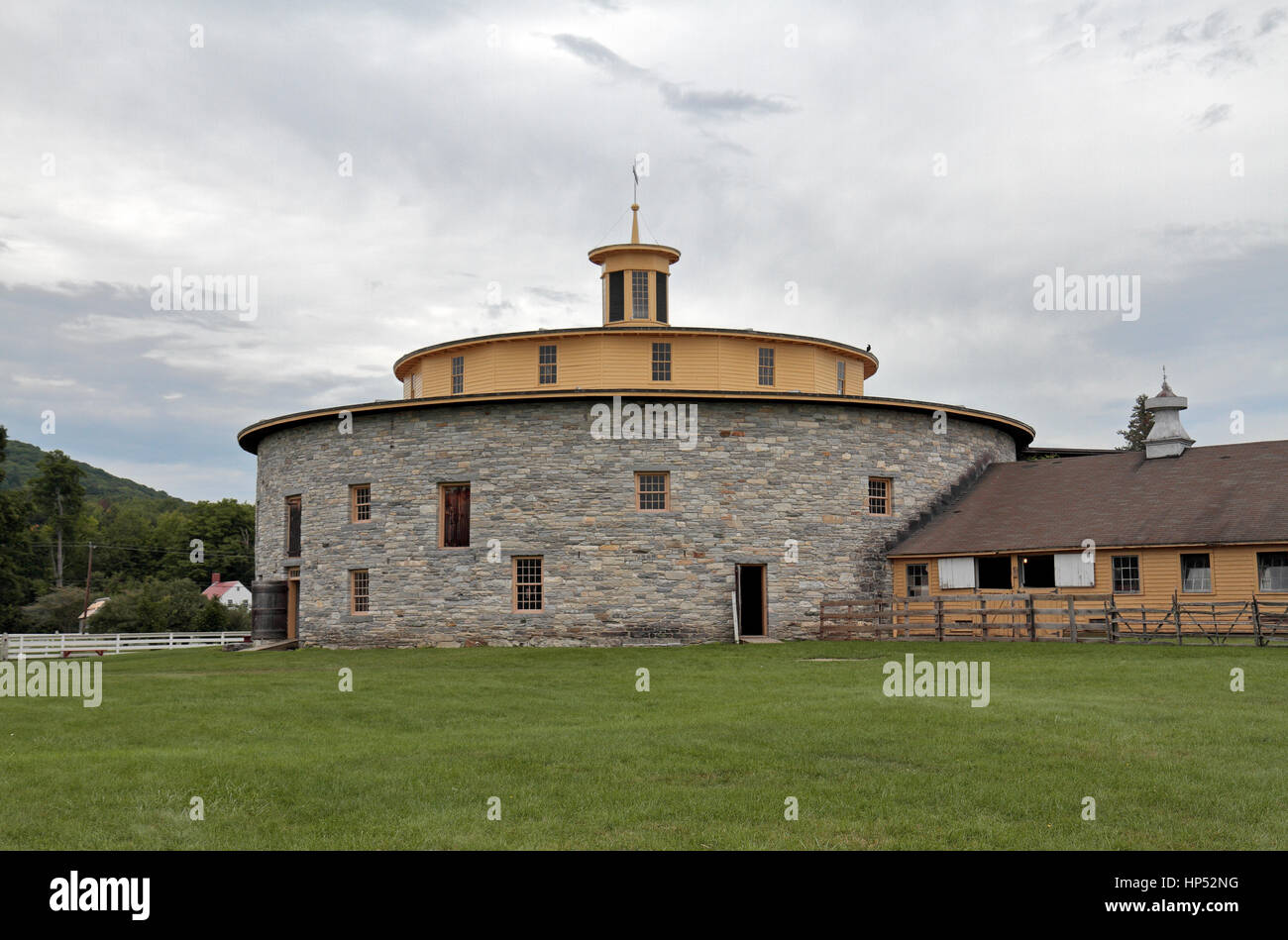 The Round Stone Barn, built in 1826, in the Hancock Shaker Village ...